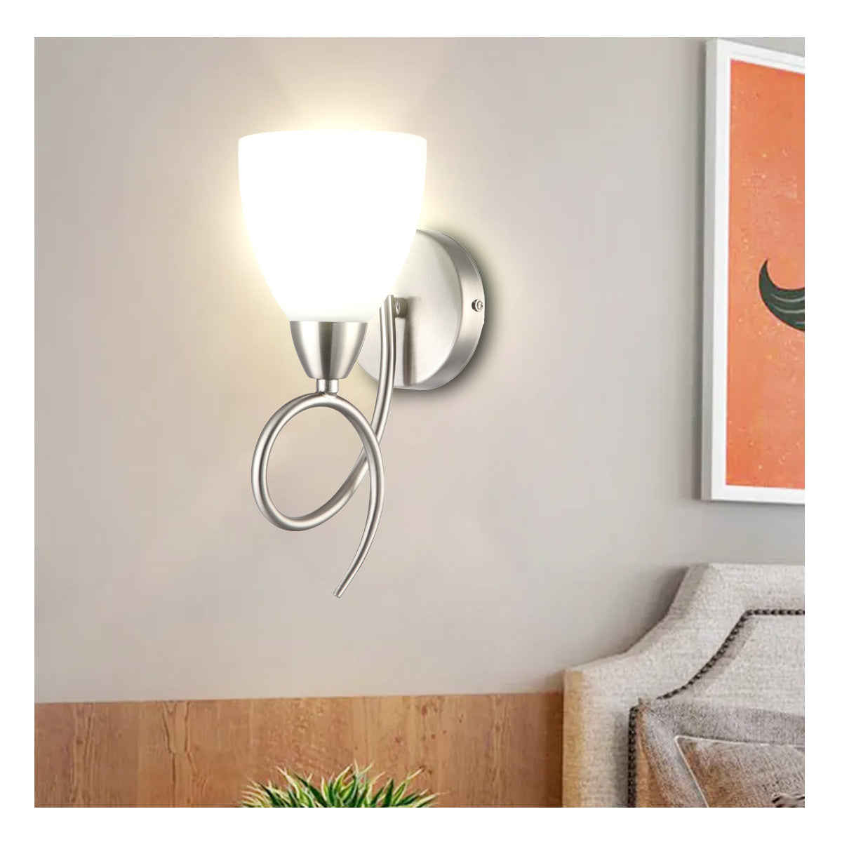 Modern Silver Wall Light With Frosted Glass Shade – Tronic Kenya