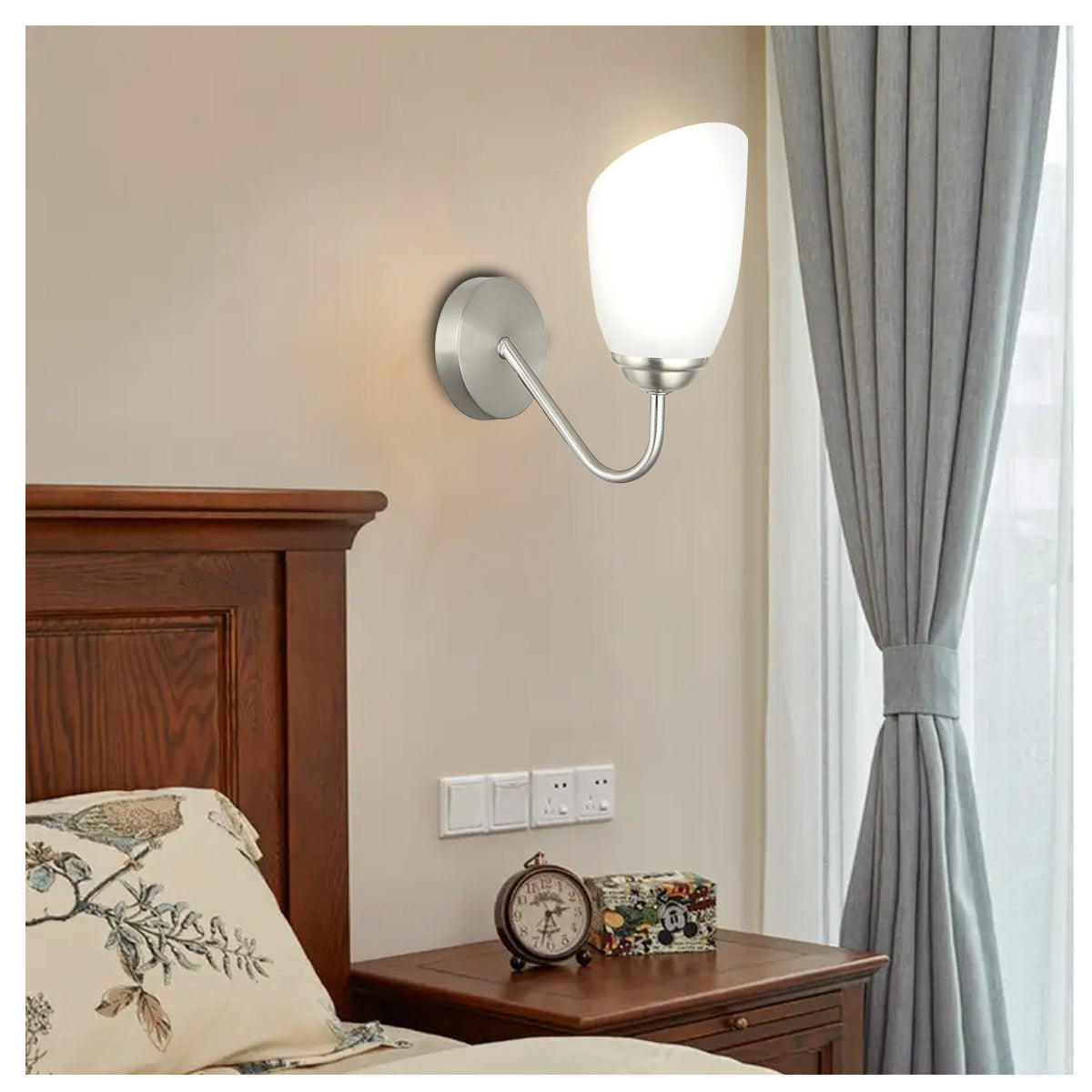 Modern Silver Wall Light with Frosted Glass Tulip Shade – Tronic Kenya