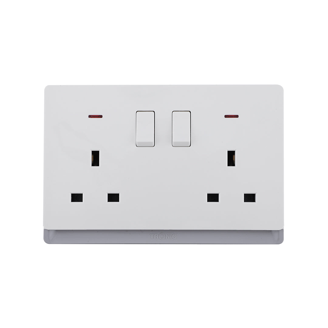 Double 13A Socket with Switch & Neon Indicator – Ivory – Tronic Kenya