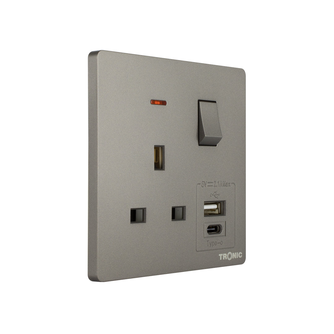 Grey - Single Switch Socket with USB + Type C – Tronic Kenya