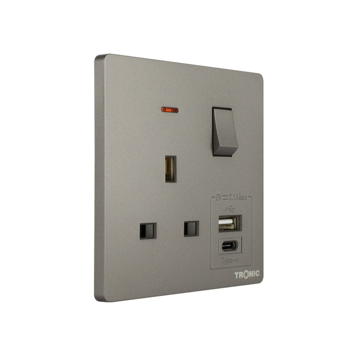 Grey - Single Switch Socket with USB + Type C – Tronic Kenya