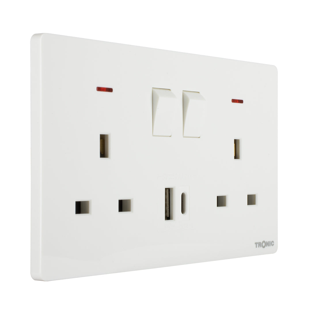 Glossy White - Twin Switch Socket with USB + Type C – Tronic Kenya