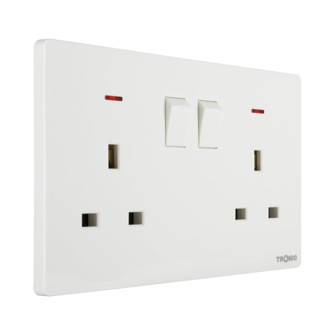 Glossy White - Twin Switch Socket with Neon – Tronic Kenya