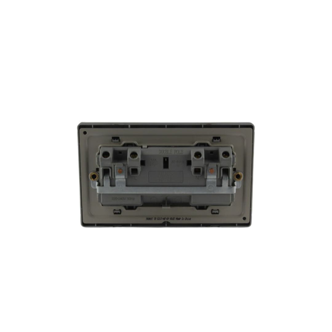 Grey Double Socket with Neon Light Indicator – 2 Gang, 13A – Tronic Kenya