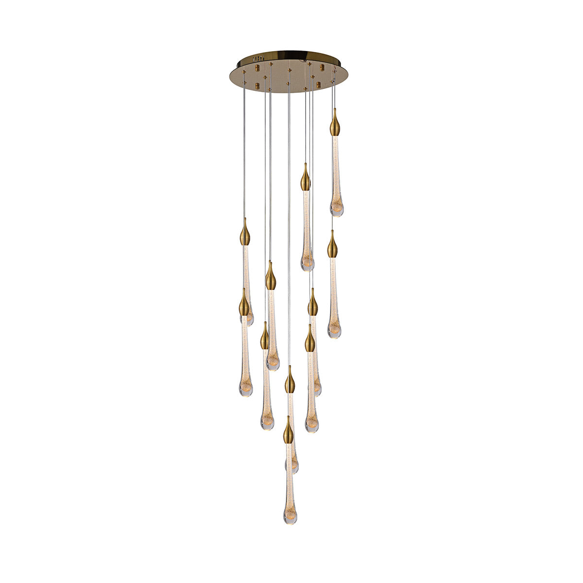 Luxury Cascading LED Chandelier Gold Multi-Drop Pendant Light 12 Lamp ...
