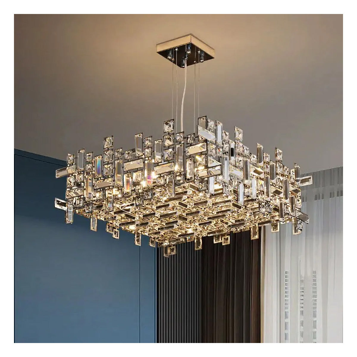 Rectangular Pendant Light With Crystals Elegant Gold Crystal